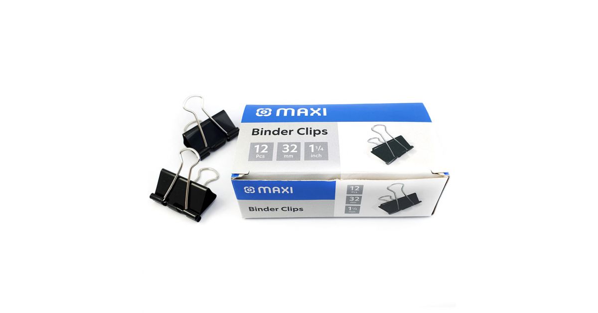 MAXI Binder clip 32mm Box of 12pc Black | Sandhai | sandhai.ae