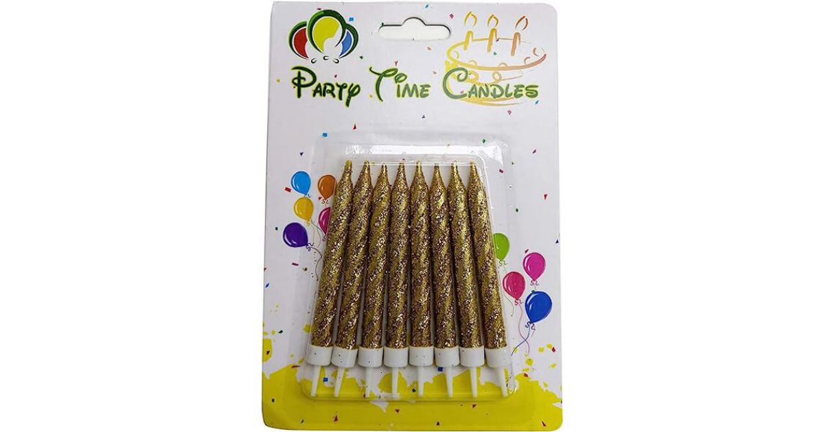 8-Piece Party Time Gold Glitter Candle With Stand Set - Nisha | sandhai.ae