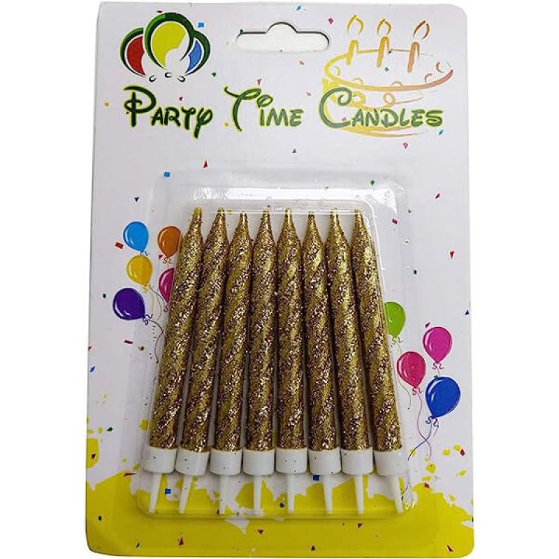 8-Piece Party Time Gold Glitter Candle With Stand Set - Nisha | sandhai.ae