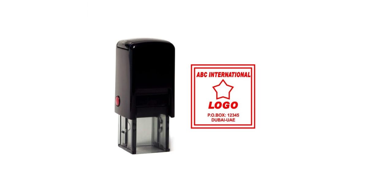 Square Self Inking Company Stamps - Red - 25 mm | sandhai.ae