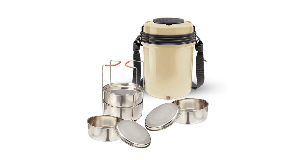 Milton Electron Stainless Steel Tiffin Box Set, 1440ml, Set of 4, Ivory ...